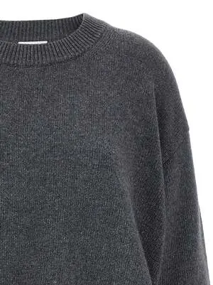 GANNI Side Lace Detail Wool Blend Crew Neck Sweater - Gray