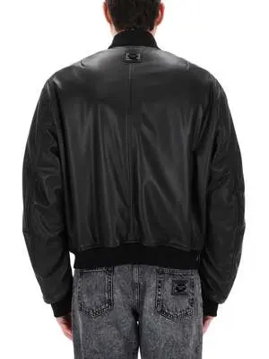 Dolce & Gabbana Leather Bomber Jacket - Black