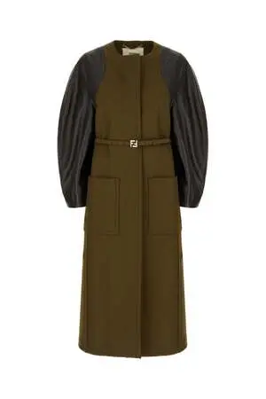 Fendi Belted Wool Coat With Leather Sleeves