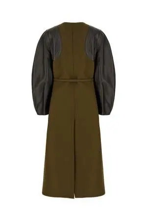 Fendi Belted Wool Coat With Leather Sleeves