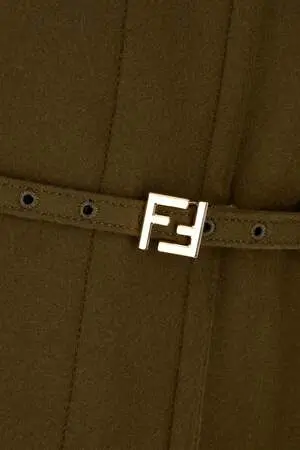 Fendi Belted Wool Coat With Leather Sleeves