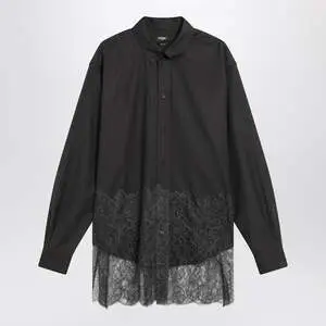 Fendi Espresso Pinstriped Wool Shirt With Lace - Brown