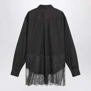 Fendi Espresso Pinstriped Wool Shirt With Lace - Brown