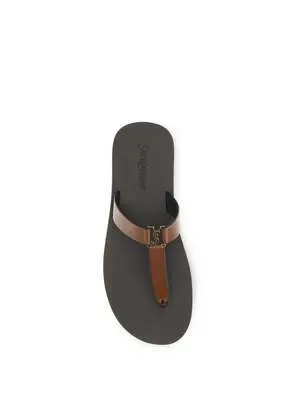 Saint Laurent Leather Thong Sandals With Monogram Detail - Brown