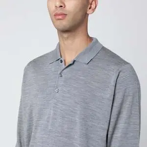 John Smedley Light Grey Wool Polo Shirt