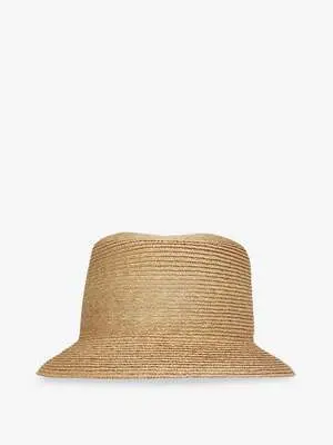 Saint Laurent Raffia Fedora Hat With Metal Cassandre Logo