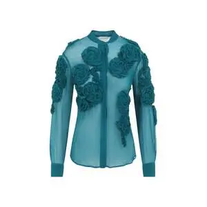 Dries Van Noten Chowsa Viscose Blouse With Floral Appliqués - Green