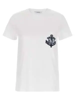 Max Mara Acacia Cotton Crewneck T-shirt With Embroidered Anchor Detail - Multicolor
