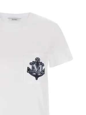 Max Mara Acacia Cotton Crewneck T-shirt With Embroidered Anchor Detail