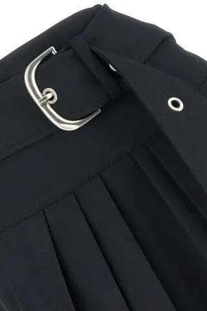 Off-White Pleated Asymmetrical Skirt With Buckled Belt