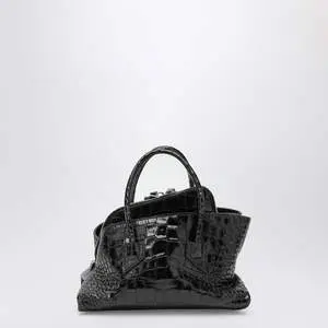 Attico La Passeggiata Mini Crocodile-effect Leather Bag - Black