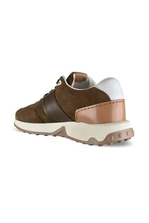 TOD'S Suede Lace-up Sneakers With Leather Inserts - Brown