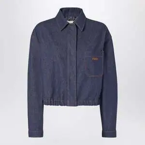 Fendi Cropped Denim Jacket With Ff Motif Lining - Blue