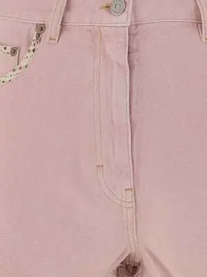 Valentino Garavani Denim Shorts With Frayed Edges And Floral Pockets - Multicolor