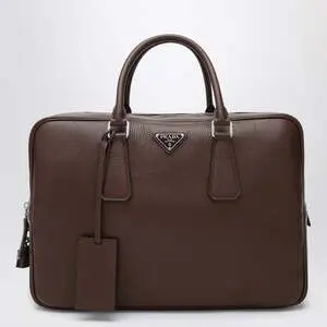 Prada Burnt Leather Work Bag - Brown