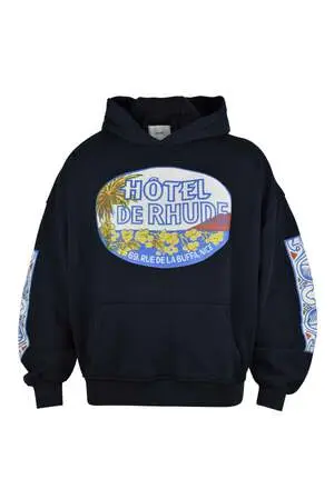 Rhude Printed Cotton Hoodie - Black