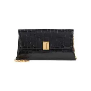 TOM FORD Calf Leather Clutch With Gold-tone Buckle And Chain Strap