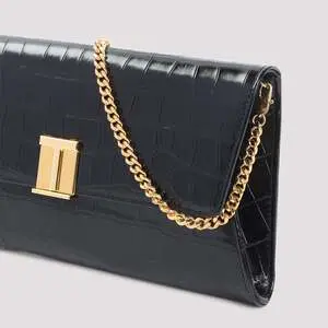 TOM FORD Calf Leather Clutch With Gold-tone Buckle And Chain Strap