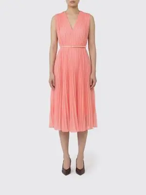 Max Mara Pleated V-neck Dress With Belt - Pink