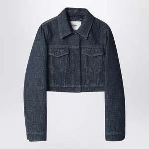 Fendi Ff Quilted Cropped Denim Jacket - Blue