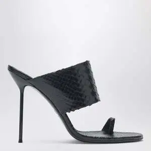 Paris Texas Lidia Python-effect Leather Thong Mule - Black
