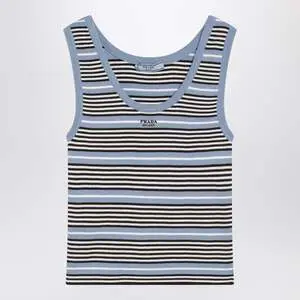 Prada Striped Ribbed Tank Top - Blue