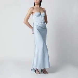 ROTATE BY BIRGER CHRISTENSEN Strapless Long Corset Satin Dress - Blue