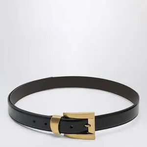 Versace Leather Belt With Gold Tone Buckle - Black