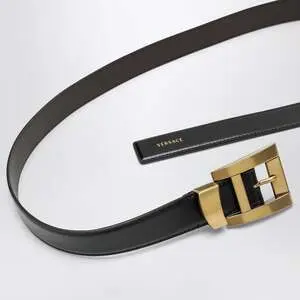 Versace Leather Belt With Gold Tone Buckle - Black