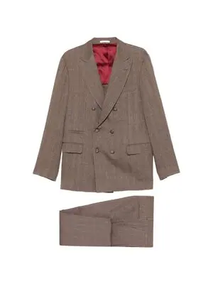 Brunello Cucinelli Brunello Cucinelli Men Wool And Linen Double-Breasted Suit Multicolor