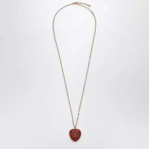 Valentino Garavani Gold Finish Chain Heart Pendant Necklace - Silver
