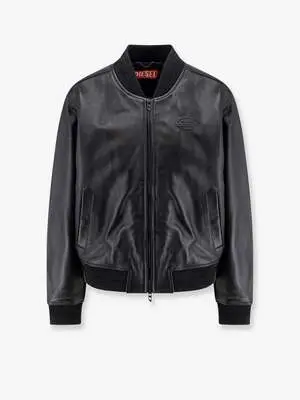 DIESEL® Leather Bomber Jacket With Oval D Detail