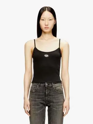 DIESEL® Ribbed Cotton Tank Top With Metal Logo Detail