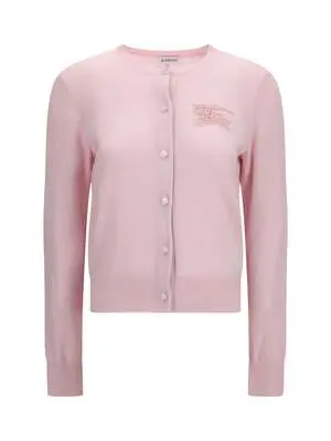 Burberry Cotton And Wool Crew Neck Cardigan With Equestrian Knight Motif