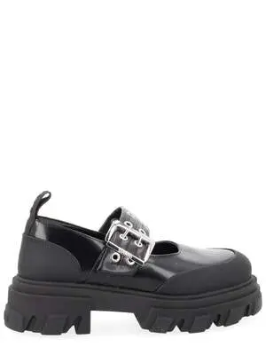 GANNI Ballerina With Logo Buckle - Black