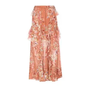 Zimmermann Long Ruffle Skirt - Orange