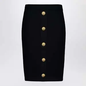 Balmain Tweed Pencil Skirt With Gold Tone Logo Buttons - Black