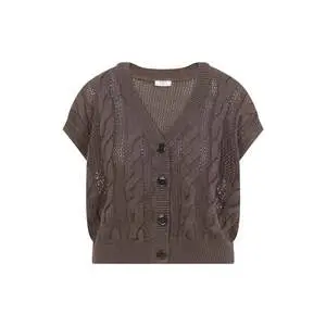 Peserico Cotton Blend Cable-knit Cropped Top - Brown