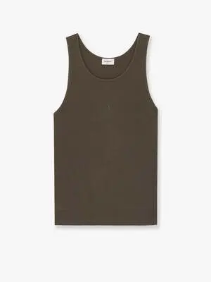 Saint Laurent Ribbed Cotton Tank Top With Cassandre Embroidery