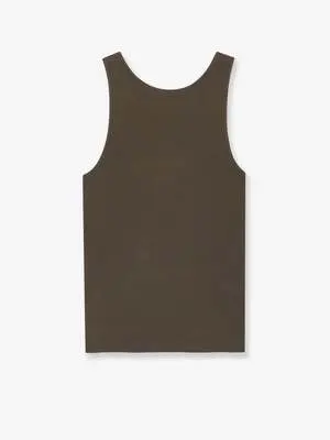 Saint Laurent Ribbed Cotton Tank Top With Cassandre Embroidery
