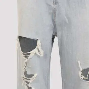 Balenciaga Baggy Distressed Cotton Jeans - Blue