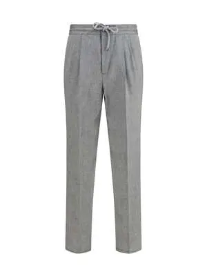 Brunello Cucinelli Herringbone Linen And Wool Pants - Gray