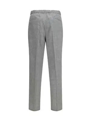 Brunello Cucinelli Herringbone Linen And Wool Pants - Gray