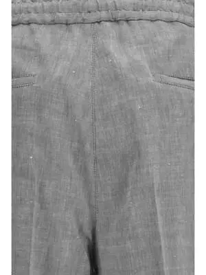 Brunello Cucinelli Herringbone Linen And Wool Pants - Gray