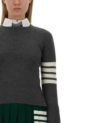 Thom Browne Cashmere Sweater With Signature Stripes - Gray