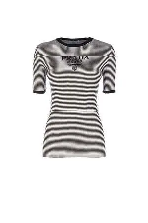 Prada Ribbed Striped T-shirt With Logo