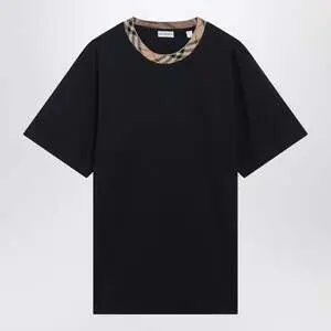 Burberry Navy T-shirt With Check Trims - Blue