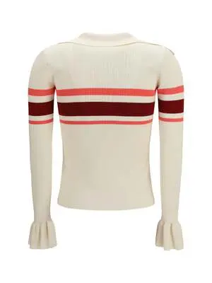 SELF-PORTRAIT Striped Viscose Knit Button Top With Gold Detailing - Multicolor