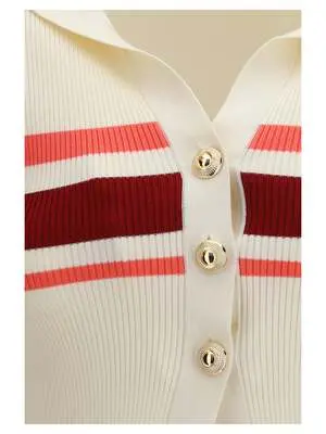SELF-PORTRAIT Striped Viscose Knit Button Top With Gold Detailing - Multicolor