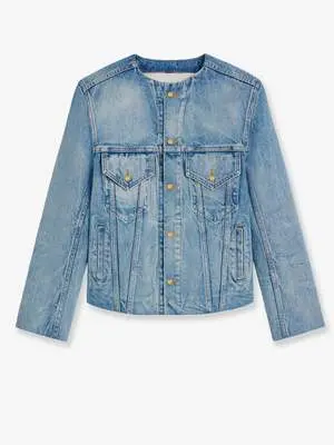 Celine Denim Jacket With Triomphe Button Closure - Multicolor